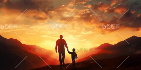 父亲节父子夕阳下高清图片下载 包图网
