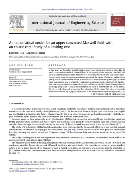 Pdf A Mathematical Model For An Upper Convected Maxwell Fluid With An