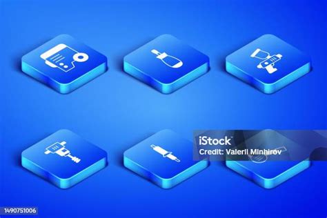 잎 정원 송풍기 발전기 납땜 인두 전기 핸드 콘크리트 믹서 드라이버 및 페인트 스프레이 건 아이콘을 설정합니다 벡터 3차원 형태에 대한 스톡 벡터 아트 및 기타 이미지