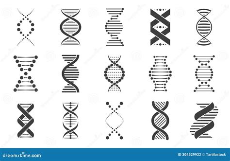 Black Dna Icons Biotechnology And Molecular Biology Abstract Symbols Spiral Genetic Molecule