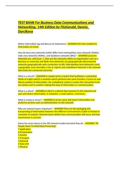 Business Data Communications And Networking 14th Edition By Fitzgerald Dennis Durcikova