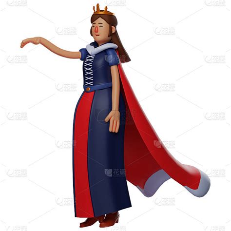 和蔼的皇后卡通3d插图挥手