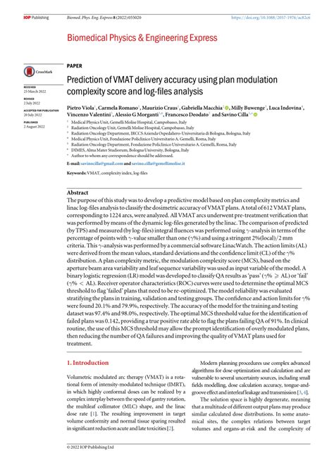 Prediction Of Vmat Delivery Accuracy Using Plan Modulation Complexity Score And Log Files