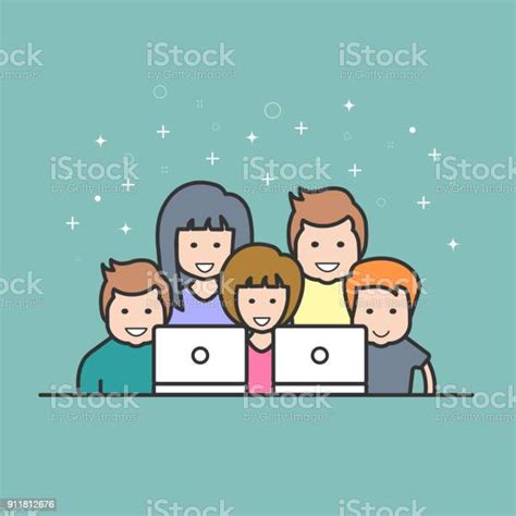 무릎 상판과 음성 거품을 가진 사업 사람들입니다 평면 벡터 일러스트 레이 션 가족에 대한 스톡 벡터 아트 및 기타 이미지