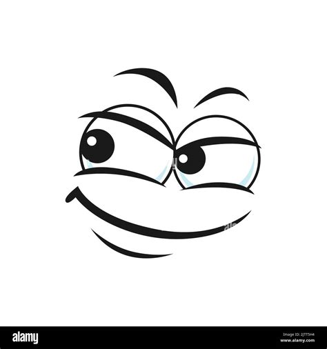 Cartoon Face Intruder Smirk Or Simper Emoji Vector Funny Facial Expression With Smiling Mouth