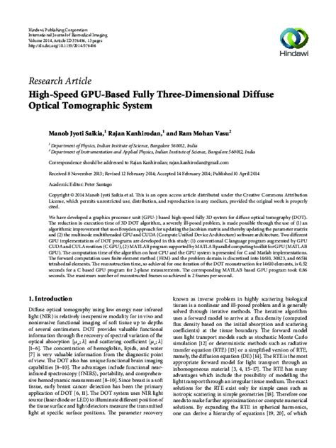 Pdf High Speed Gpu Based Fully Three Dimensional Diffuse Optical Tomographic System