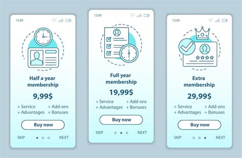 Premium Vector Membership Prices Onboarding Mobile App Screens Vector