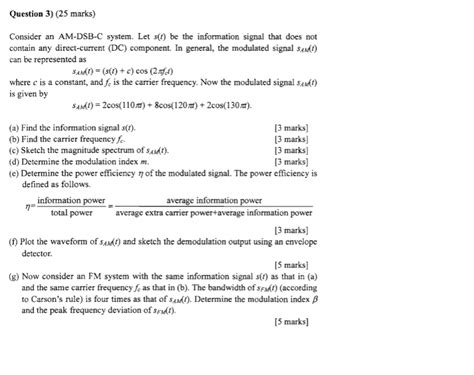 Solved Question 3 25 Marks Consider An Am Dsb C System