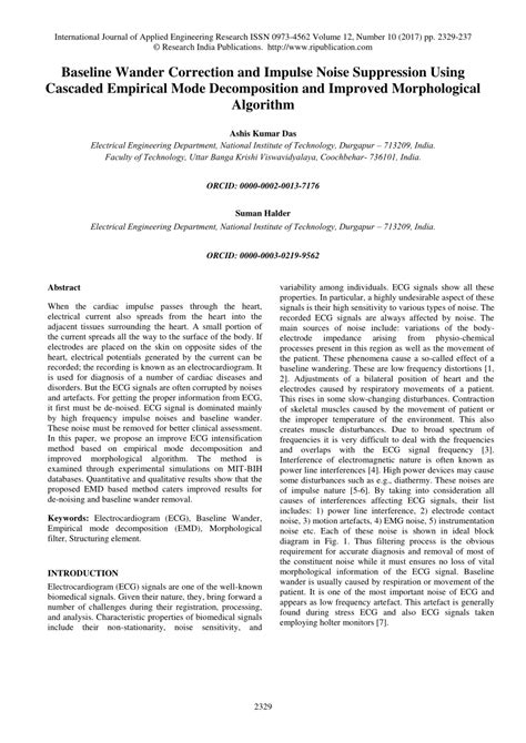 Pdf Baseline Wander Correction And Impulse Noise Suppression Using Cascaded Empirical Mode