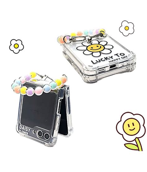 💖당일 발송💖 갤럭시 Z플립 5 숏스트랩 케이스 투명 범퍼 플라워 데이지 써니데이 패턴 인쇄 에이블리