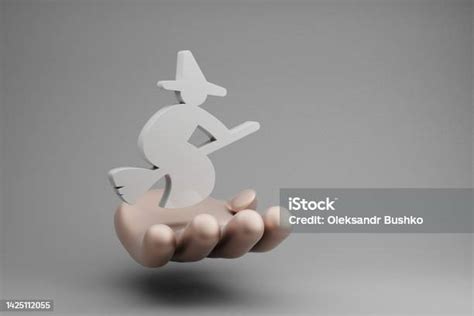 아름다운 추상적 인 삽화 황금 손 노란색 할로윈을 들고 회색 배경에 어떤 기호 아이콘 3d 렌더링 그림 디자인의 배경 패턴 할로윈 데이 3차원 형태에 대한 스톡 사진 및