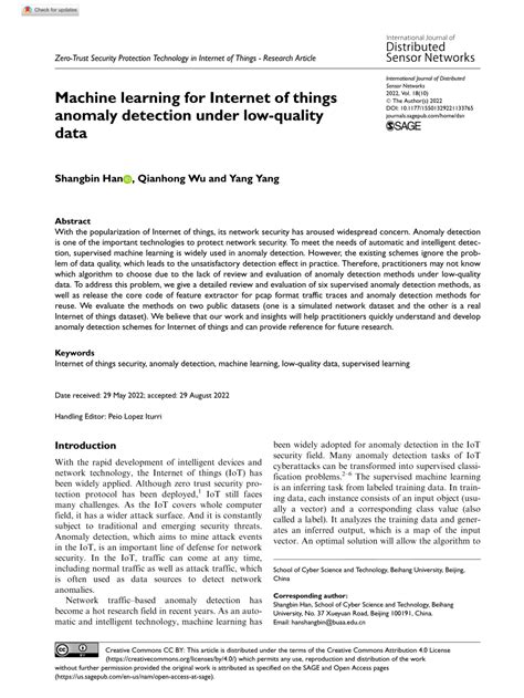Pdf Machine Learning For Internet Of Things Anomaly Detection Under