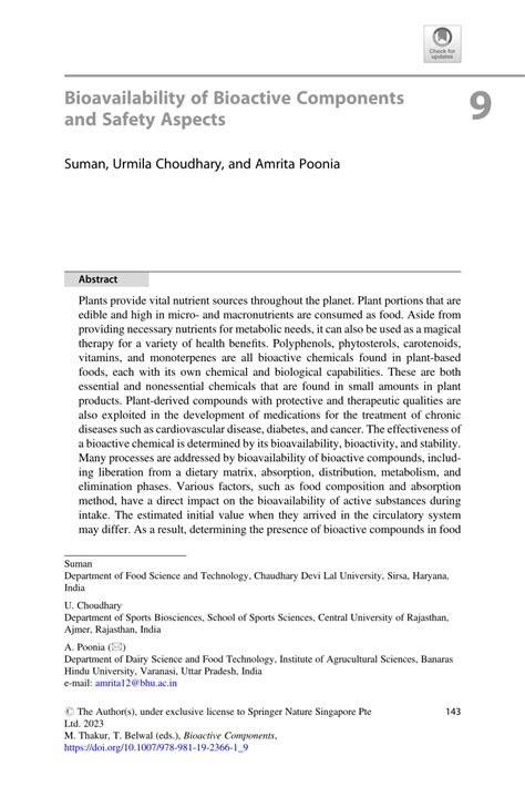 Pdf Bioavailability Of Bioactive Components And Safety Aspects