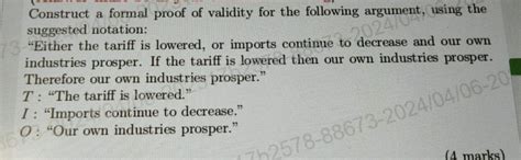 Solved Construct A Formal Proof Of Validity For The