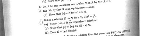 Solved 6 Let A Be Any Nonempty Set Define S On A By Sa×a