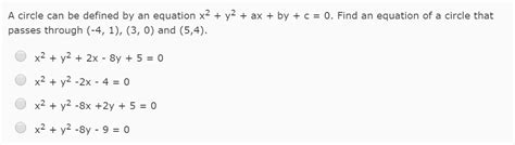 Solved A Circle Can Be Defined By An Equation X2 Y2 Ax