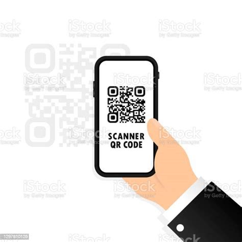 Qr 스캐너 아이콘입니다 손에 휴대 전화는 Qr 코드를 스캔합니다 휴대 전화를 사용하여 Qrcode를 스캔합니다 휴대 전화에서 Qr 코드를 캡처합니다 디지털 결제 개념에