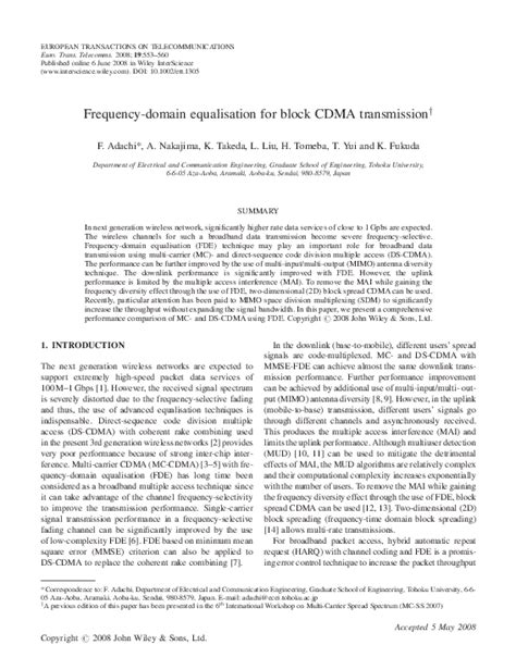 Pdf Frequency‐domain Equalisation For Block Cdma Transmission