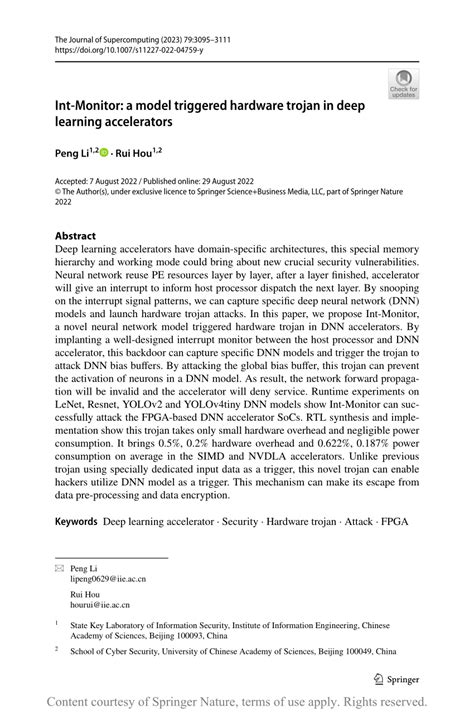 int monitor a model triggered hardware trojan in deep learning accelerators