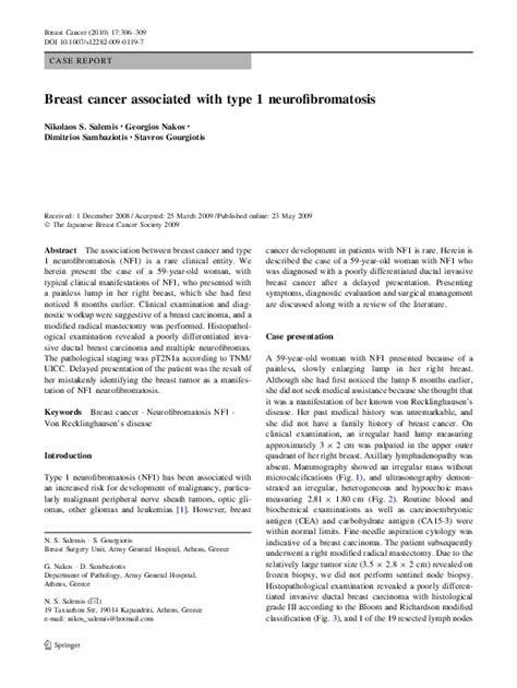 Pdf Breast Cancer Associated With Type 1 Neurofibromatosis