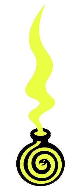 독병 실루엣 뱀의 형태로 마법의 노란색 쌍은 거품에서 나온다 벡터 그림입니다 송곳니가 있는 파충류 기적적인 음료 항아리에 마녀 물약 격리된 흰색 배경입니다 할로윈 기호 건강