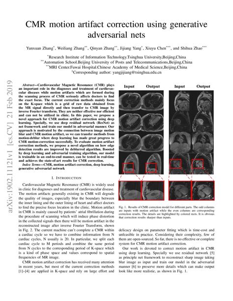 Cmr Motion Artifact Correction Using Generative Adversarial Nets Deepai