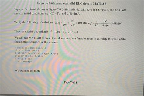 solved exercise 7 6 example parallel rlc circuit matlab