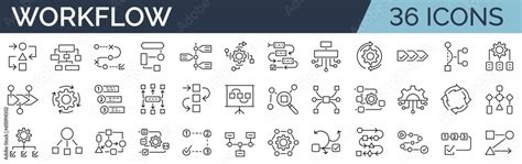 Set Of 36 Icons Related To Workflow Processing Operation Outline Icon Collection Editable
