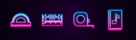 세트 라인 Pro트랙터 그리드 높이와 길이 측정 룰렛 구조 및 오디오 북 빛나는 네온 아이콘 벡터 거리가 먼에 대한 스톡 벡터 아트 및 기타 이미지 Istock