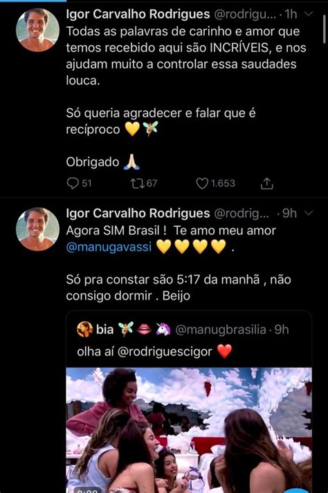 Igor Carvalho Usa O Twitter Para Declarar Seu Amor E Saudades De Manu