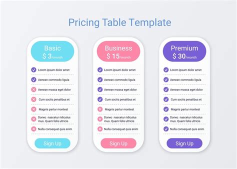 Premium Vector Price Table Template Comparison Data Plans Pricing