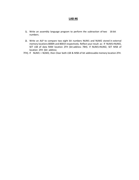 Assembly Language Lab Subtraction Comparison