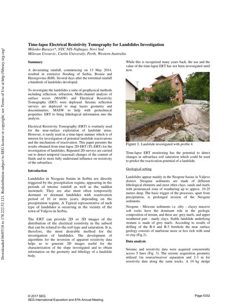Pdf Time Lapse Electricalresistivity Tomography In Landslides