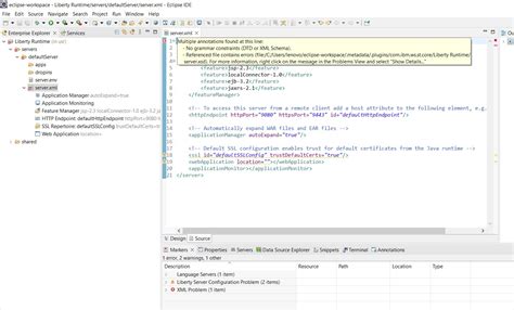 Eclipse Ibm Liberty Runtime Serverxml File Error Stack Overflow