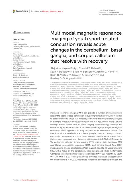 Pdf Multimodal Magnetic Resonance Imaging Of Youth Sport Related Concussion Reveals Acute