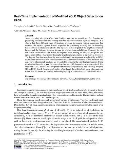 Pdf Real Time Implementation Of Modified Yolo Object Detector On Fpga