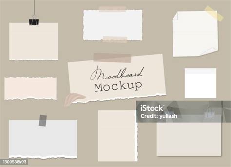 끈적 끈적한 테이프와 바인더 클립 찢어진 종이 조각 미리 알림 카드에 다른 노트세트 현대적인 디자인 프리젠 테이션 소셜 미디어에