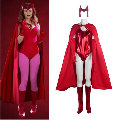 Wandavision Scarlet Witch Costume Cloak Headpiece Halloween Bodysuit