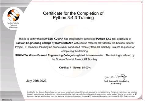 M Naveen Kumar On Linkedin Pythontraining Iitbombay Spokentutorial