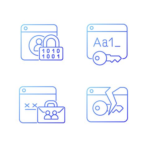 Password Encryption Gradient Linear Vector Icons Set Internet Safety Corporate System Security