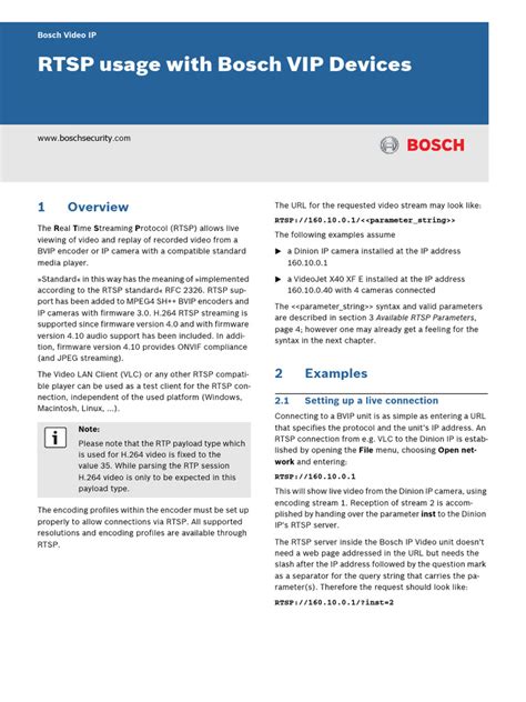 Rtsp Usage With Bosch Video Ip Devices Pdf Port Computer Networking Streaming Media