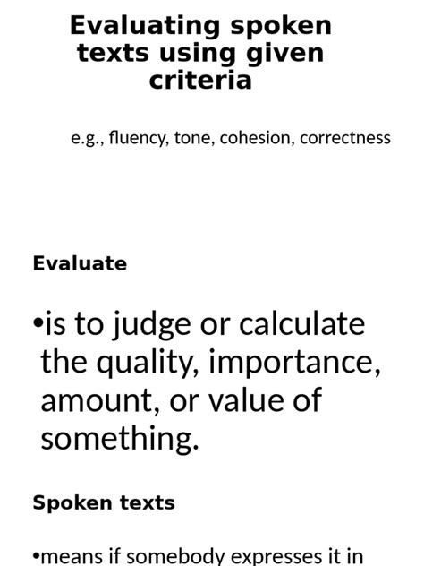 Evaluating Spoken Texts Using Given Criteria Pdf