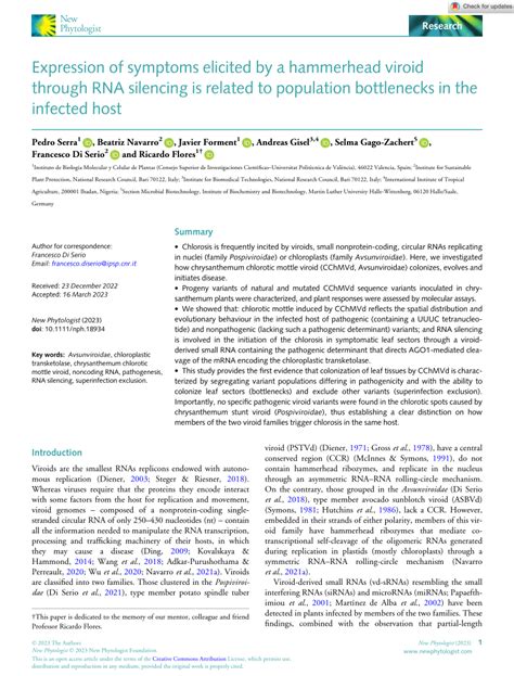 PDF Expression Of Symptoms Elicited By A Hammerhead Viroid Through RNA Silencing Is Related To