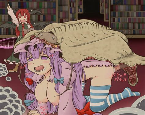 Oibosi Koakuma Patchouli Knowledge Touhou Striped Legwear Bad Id Bad Pixiv Id 2girls All