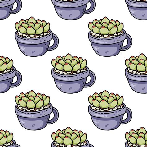 Cute Dibujos Animados Plantas Suculentas Garabatos Patrón De Borde Sin Costuras Planta En Maceta
