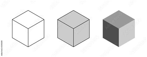 Basic Geometry Set Of Cubes With Wireframe Or Contour Solid And Shaded Cube Forms In
