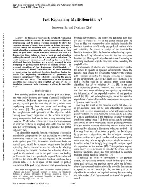 Fast Replanning Multi Heuristic A Junhyoung Ha And Soonkyum Kim Pdf