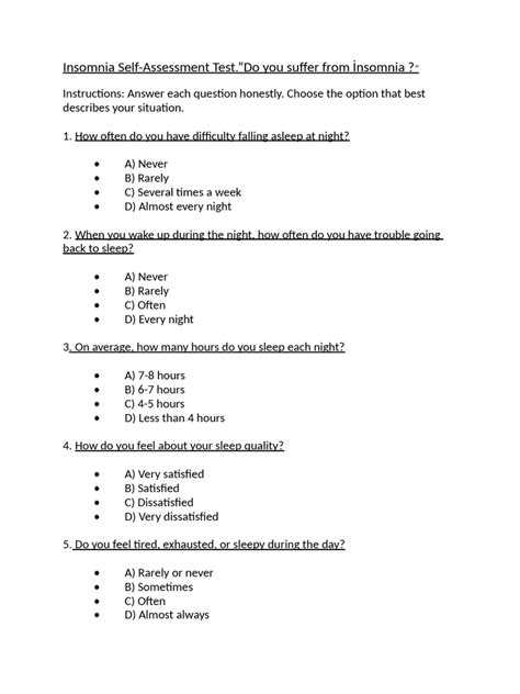 Insomnia Self Assesment Test Pdf