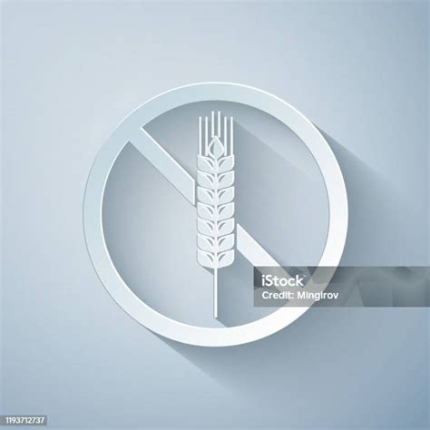 종이 컷 회색 배경에 고립 된 글루텐 무료 곡물 아이콘 밀 기호가 없습니다 음식 편협 기호입니다 종이 아트 스타일입니다 벡터 일러스트레이션 밀에 대한 스톡 벡터 아트 및