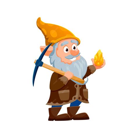 Premium Vector Cartoon Gnome Miner With Gold Nugget And Pickaxe